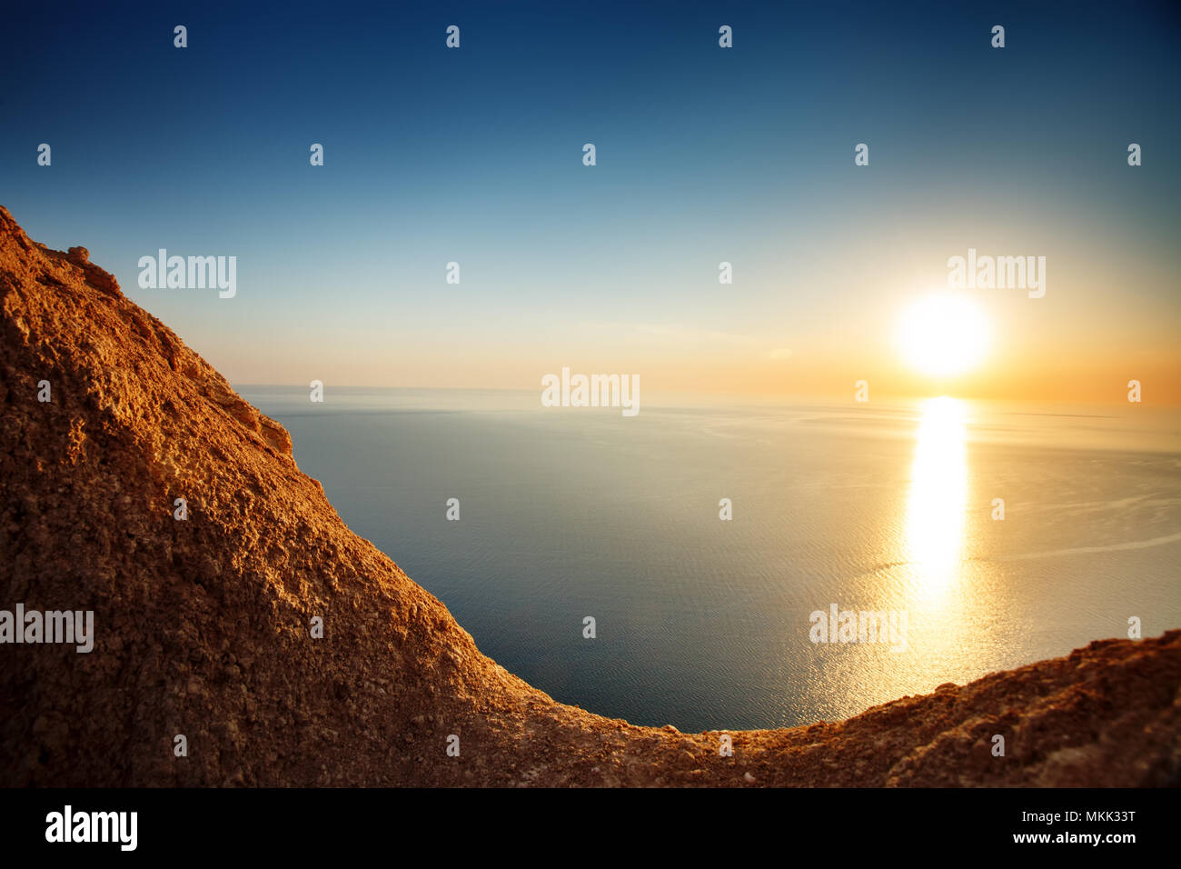 Sunset view from mountaintop. Tourism, travel, sea background Stock ...
