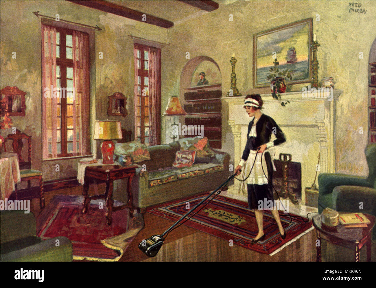 Maid in Living Room Stock Photo - Alamy
