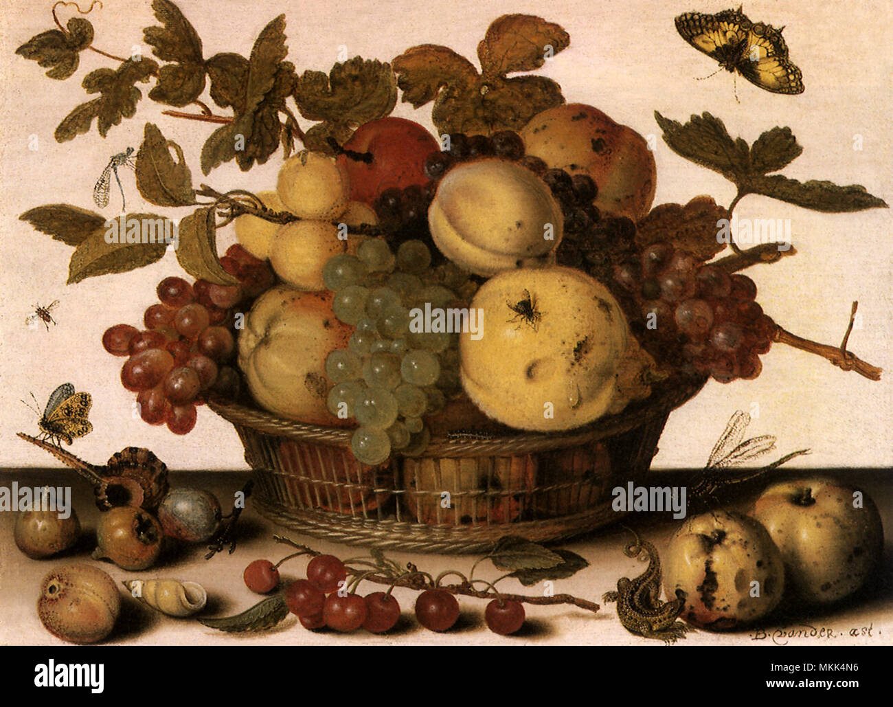 Still Life with Fruit Basket Stock Photo - Alamy