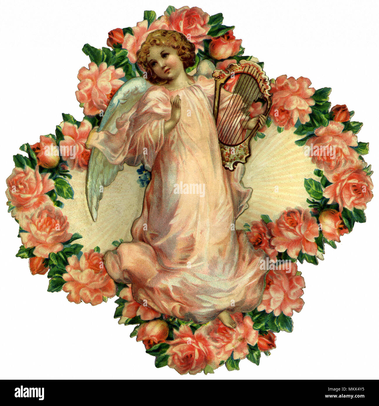 Angel in Rose Wreath Stock Photo - Alamy