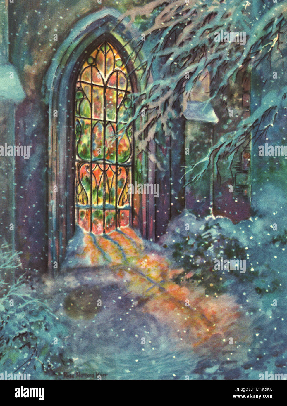 Snow and Stained Glass Stock Photo - Alamy