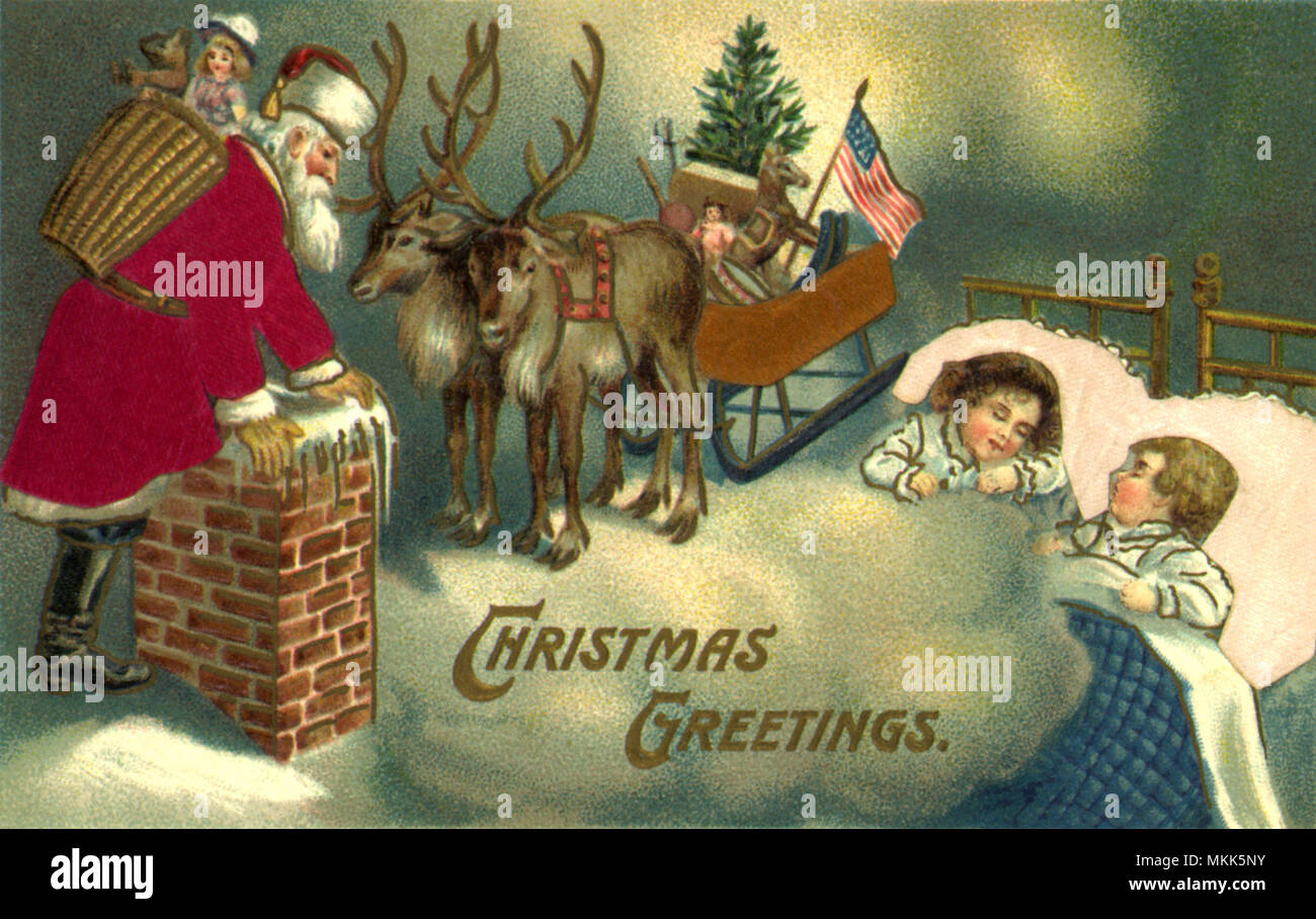 Santa at Chimney Top Stock Photo - Alamy