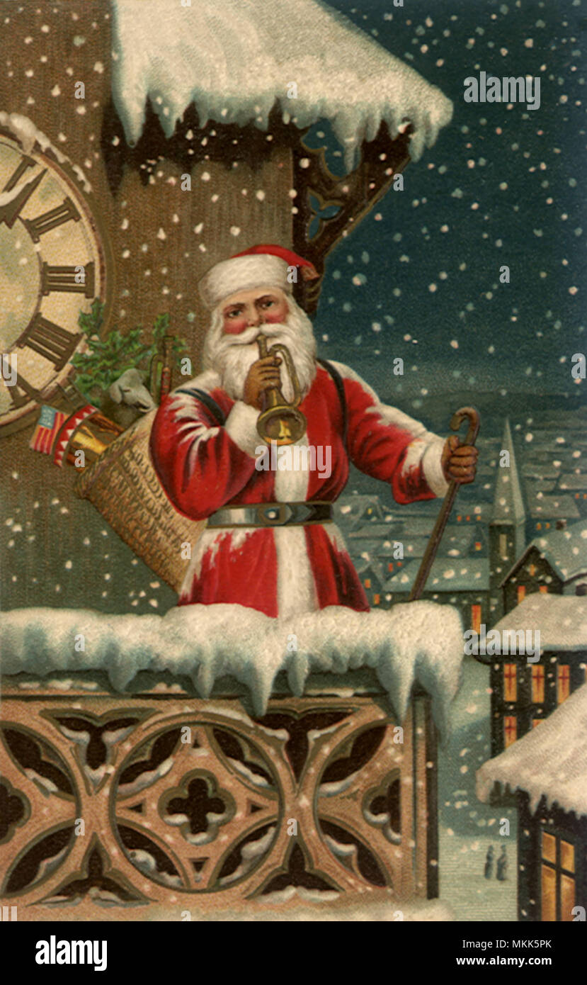 Santa Blowing Horn Stock Photo - Alamy