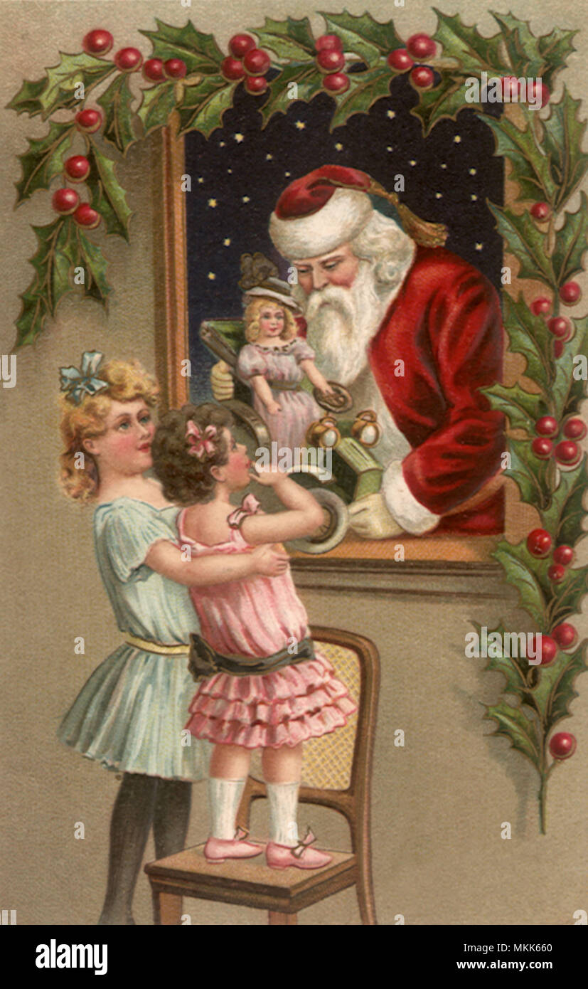 Girls Meeting Santa Stock Photo - Alamy