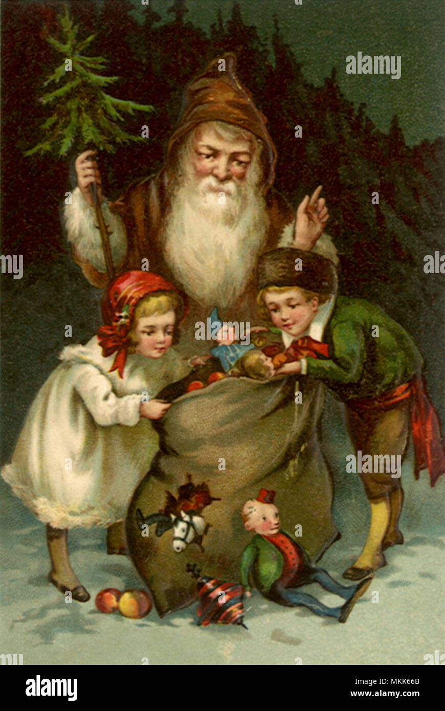 Santa and Peeking Kids Stock Photo - Alamy