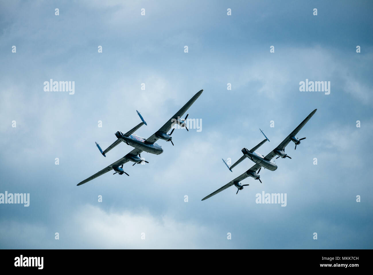 BBMF & Canadian Lancaster during an airshow in Clacton, England Stock ...