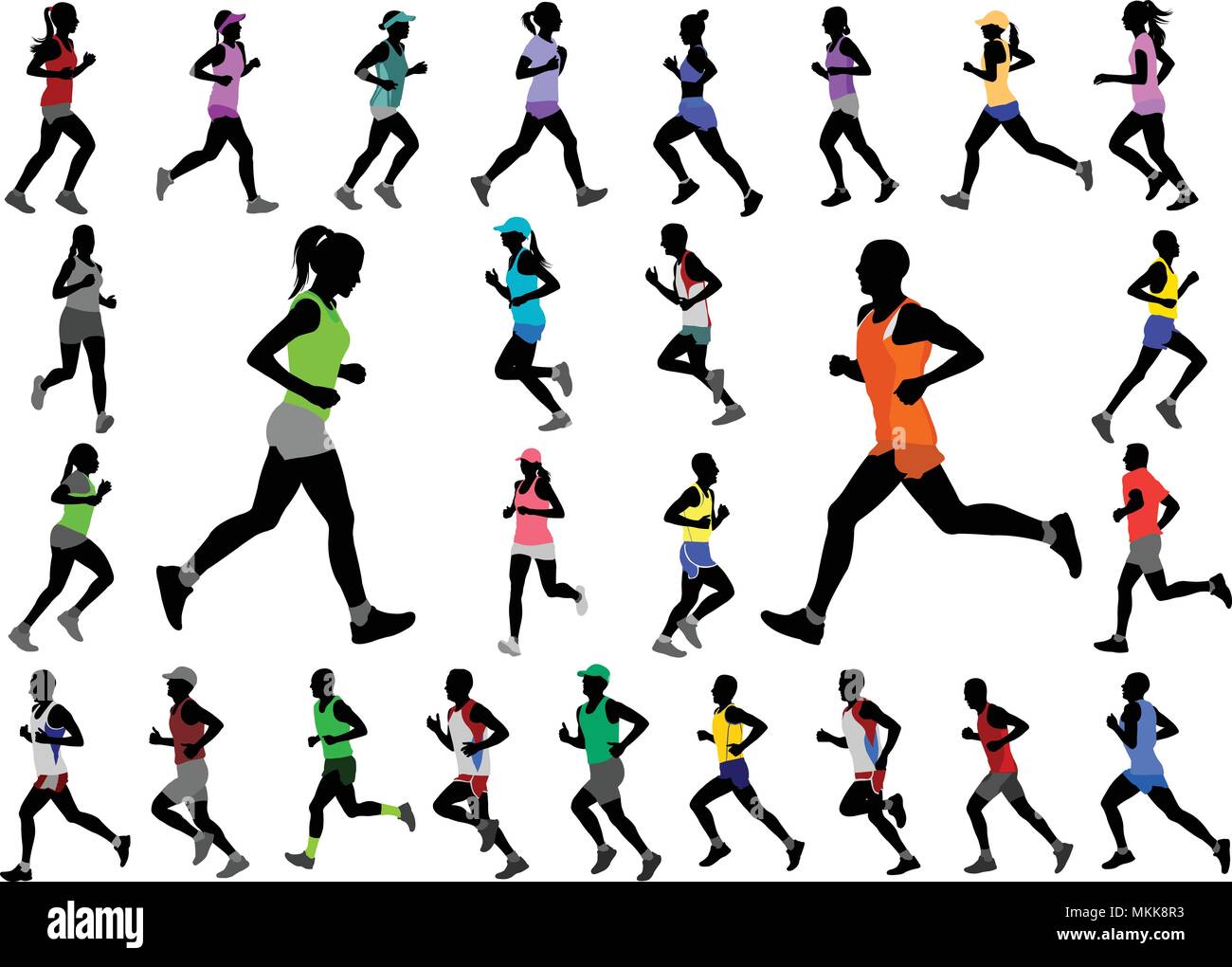 runners in color sportswear silhouettes collection - vector Stock ...