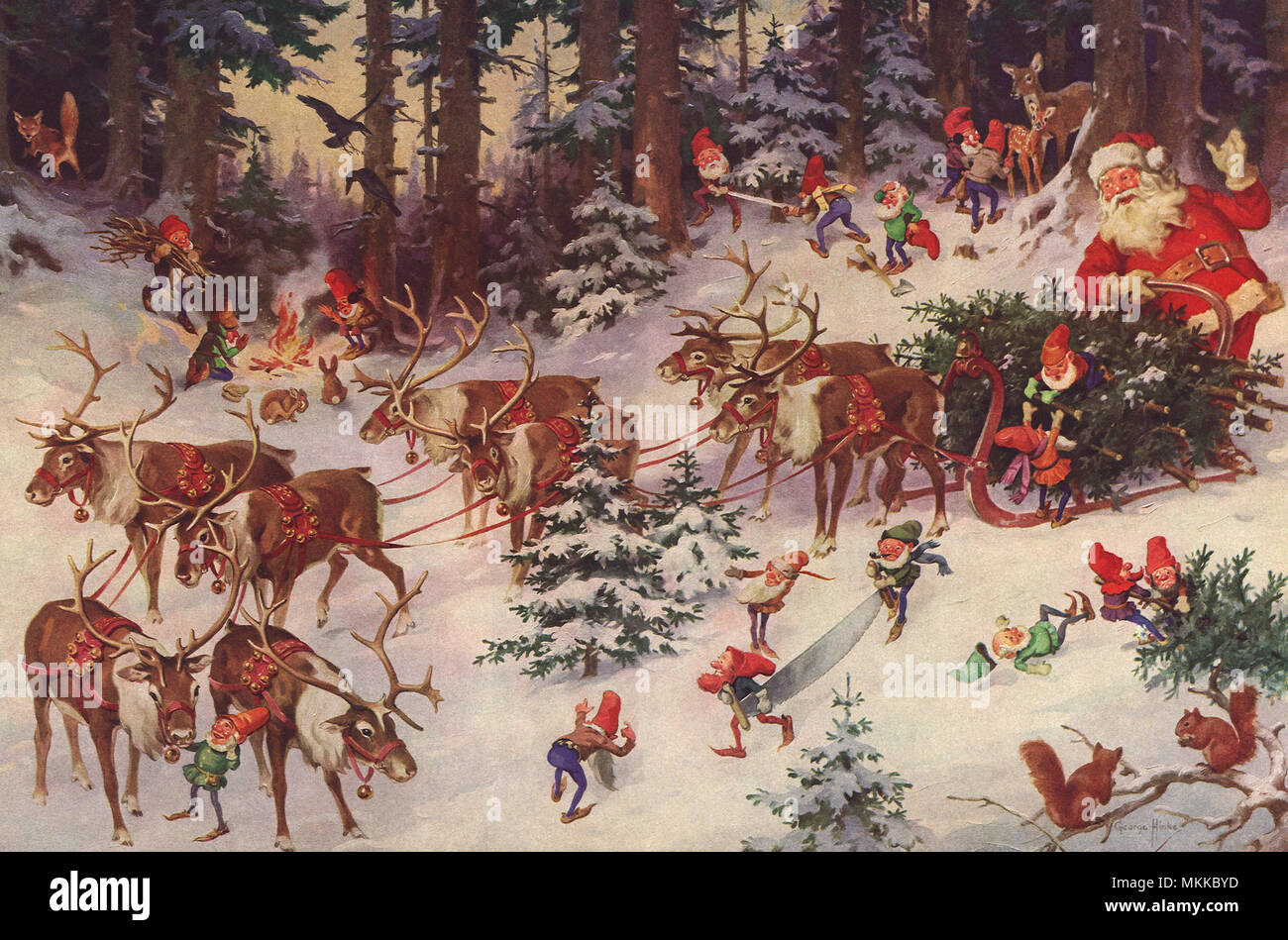 Busy Elves Cut Trees Stock Photo - Alamy