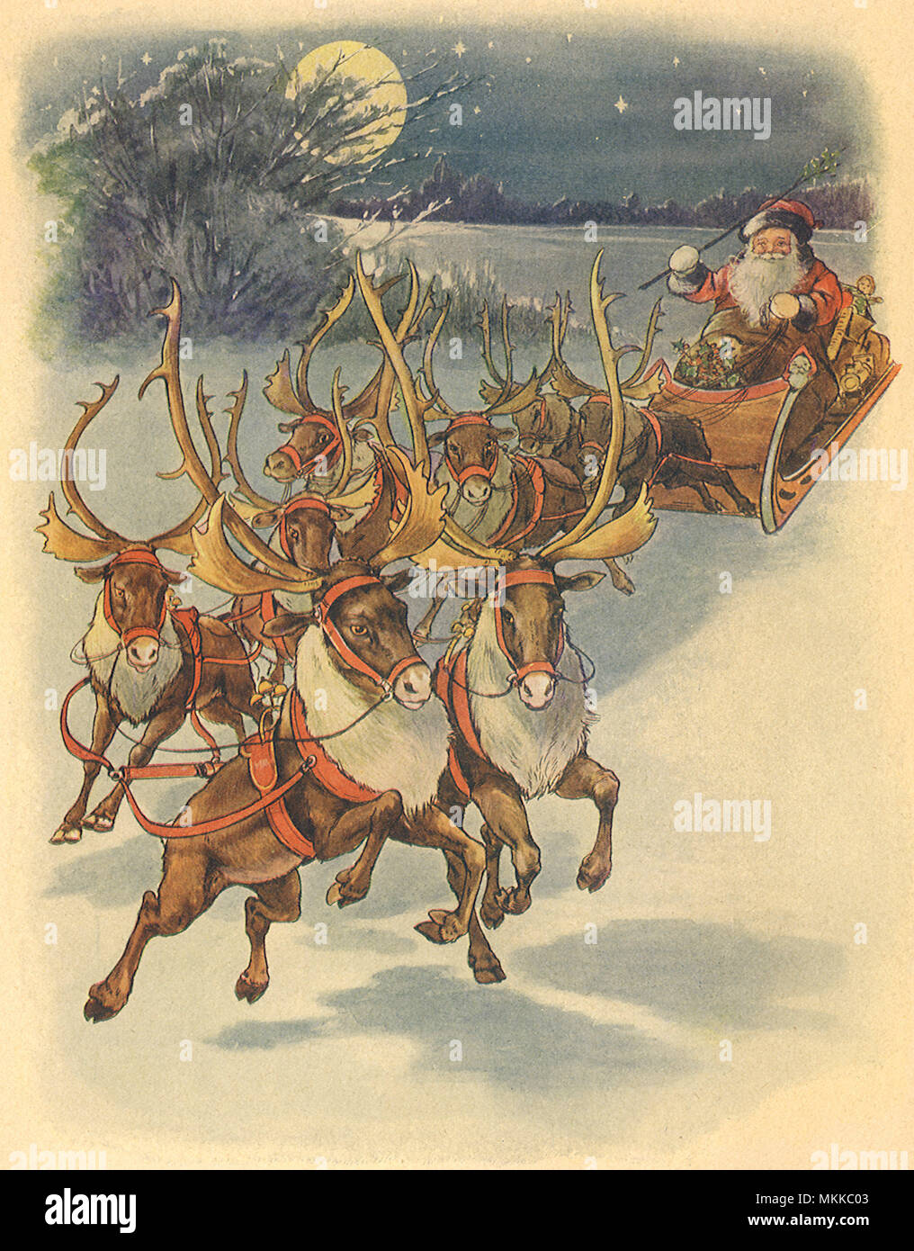 Santa, Reindeer, Moon Stock Photo - Alamy