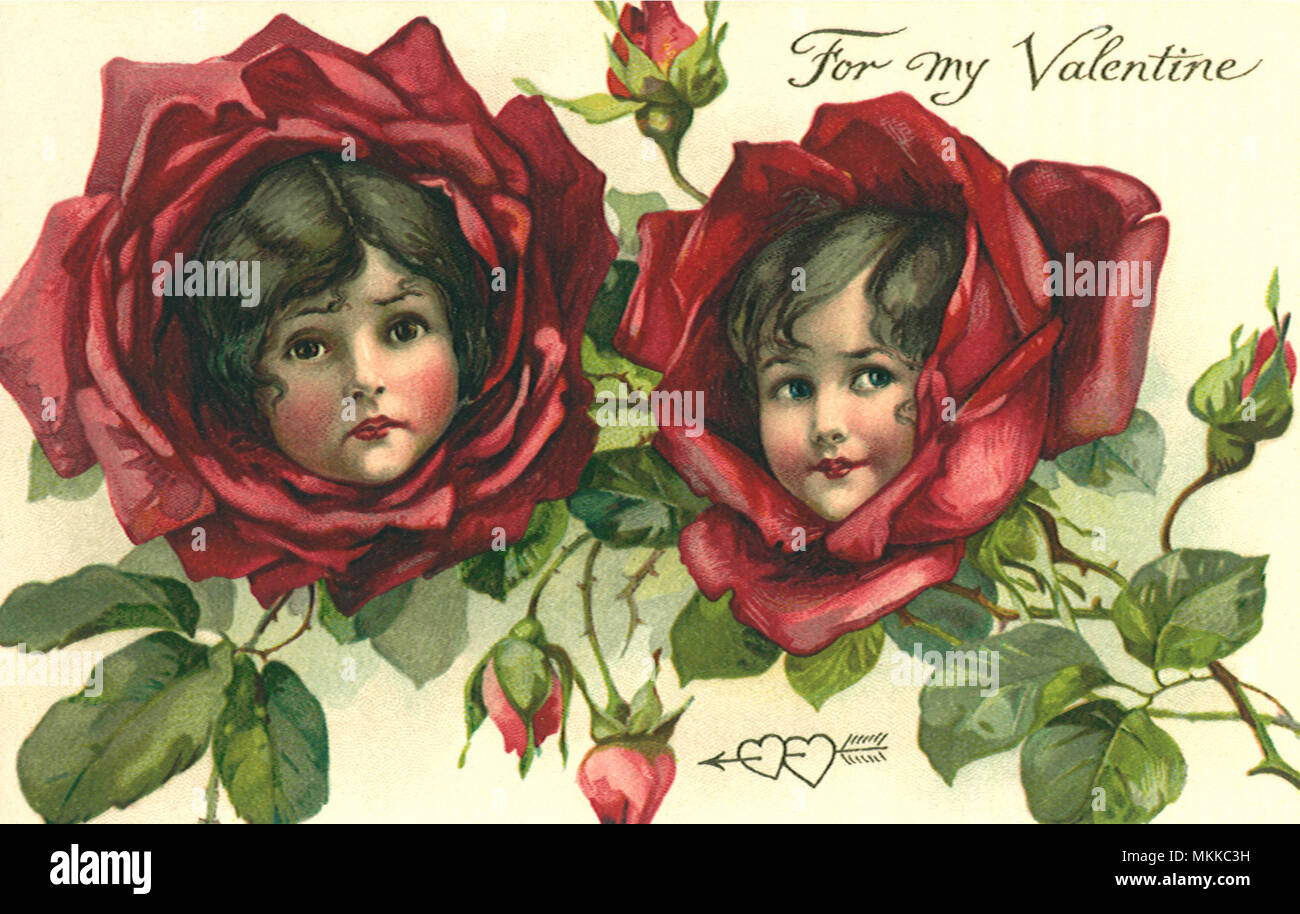 Girls' Faces in Roses Stock Photo - Alamy