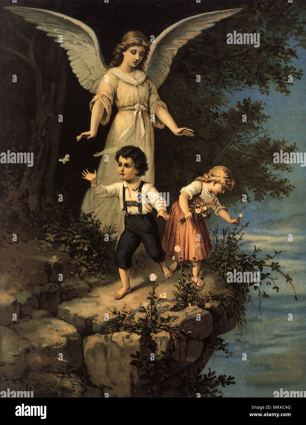 Angel Over Boy, Girl Stock Photo - Alamy