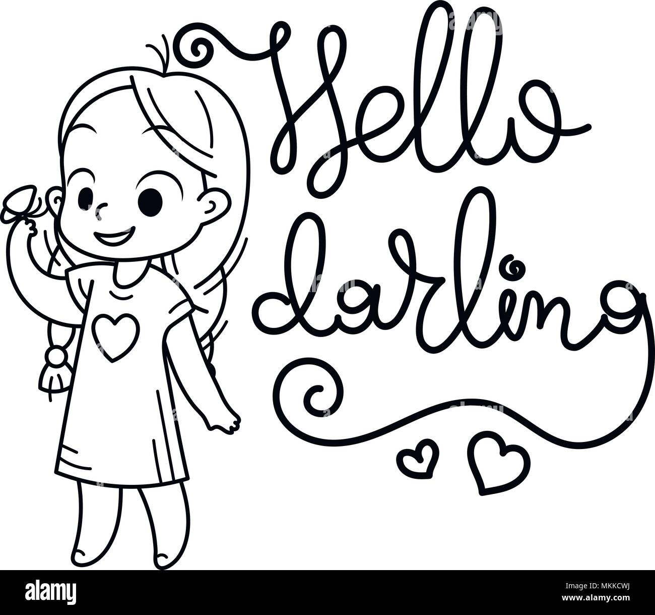 Hello darling. Cute cartoon kids. Vector and illustration Stock Vector ...