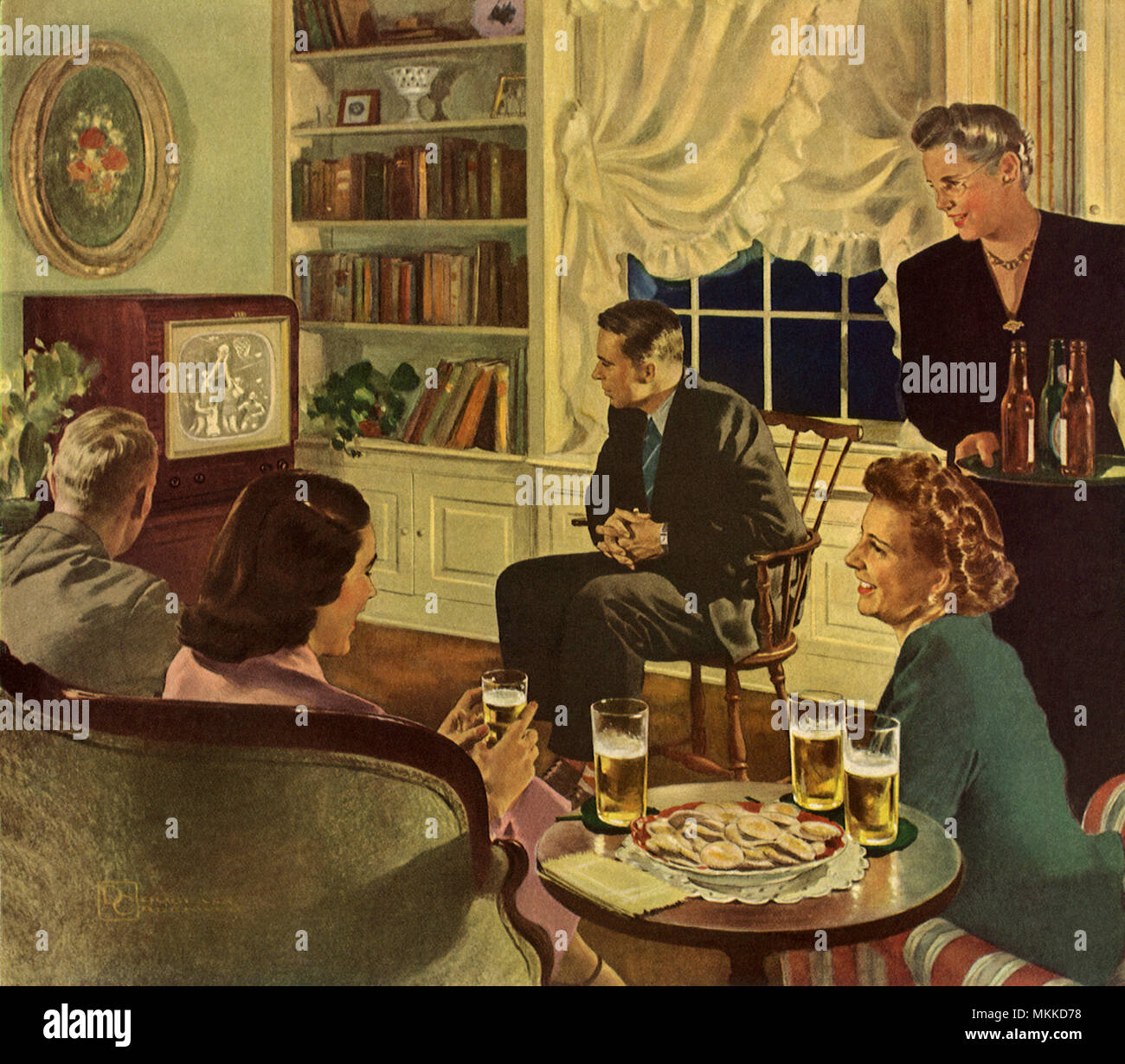 Television Party with Beer Stock Photo - Alamy