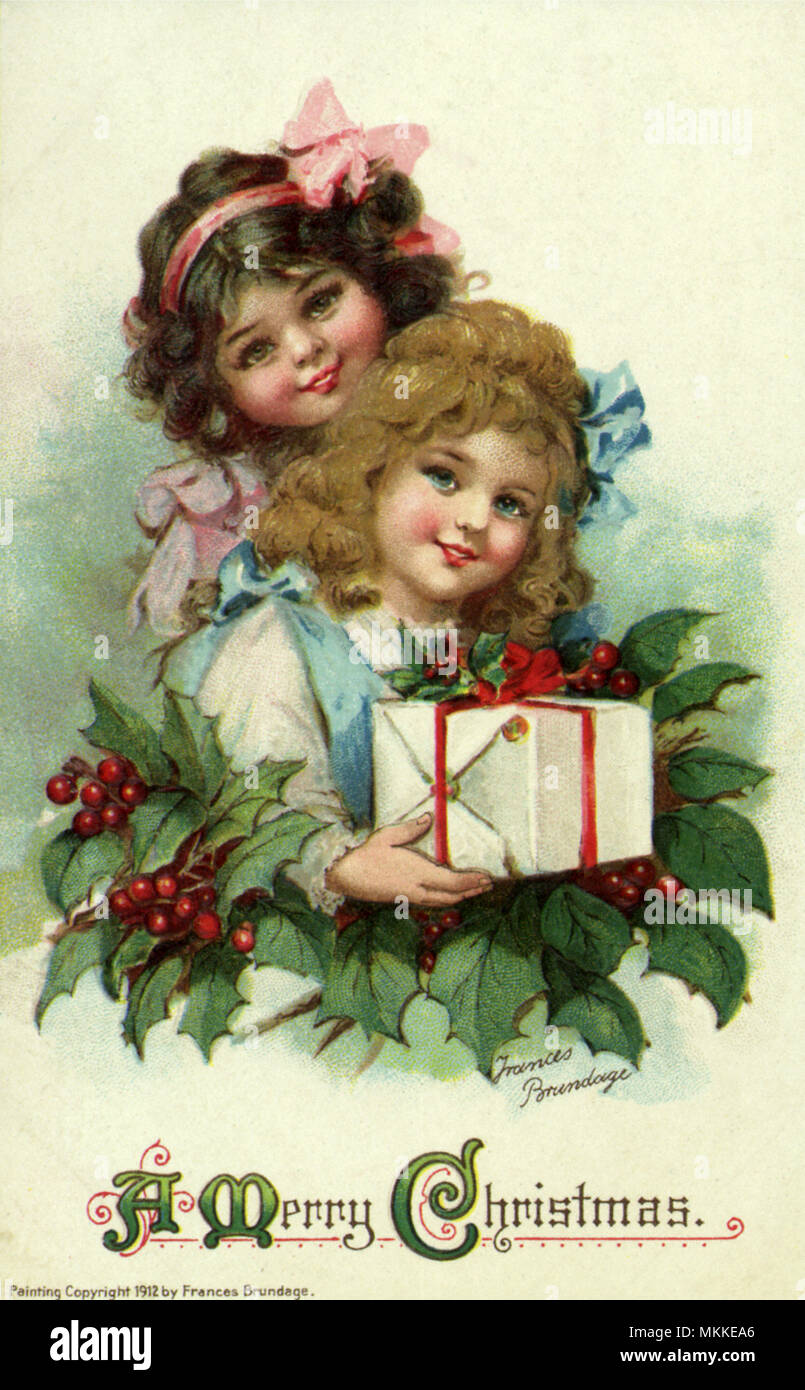 Girls and Wrapped Gift Stock Photo - Alamy