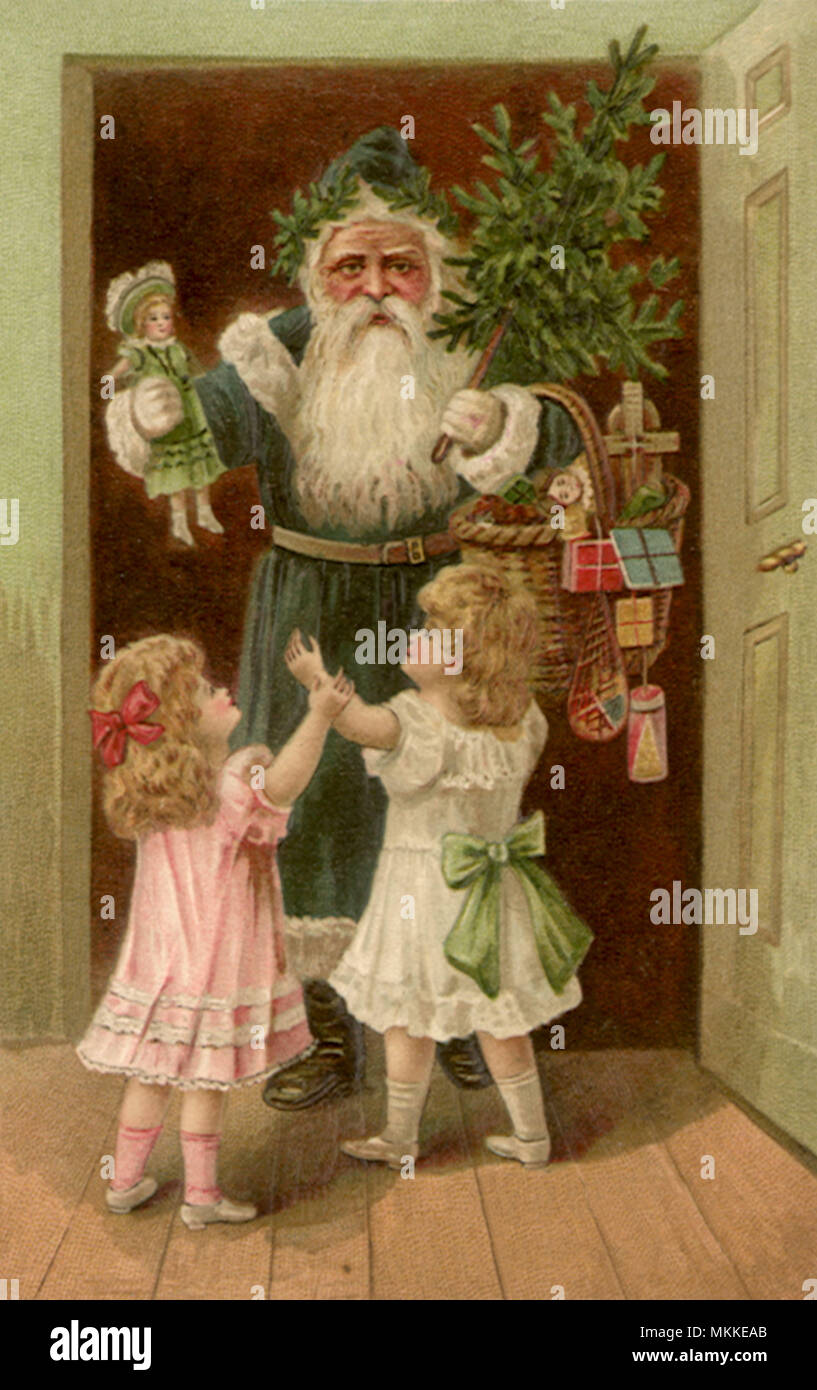 Santa with Doll and Tree Stock Photo - Alamy