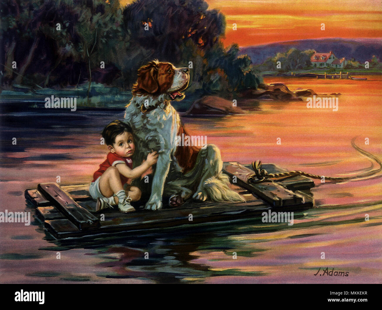 Boy, Raft, St. Bernard Stock Photo - Alamy