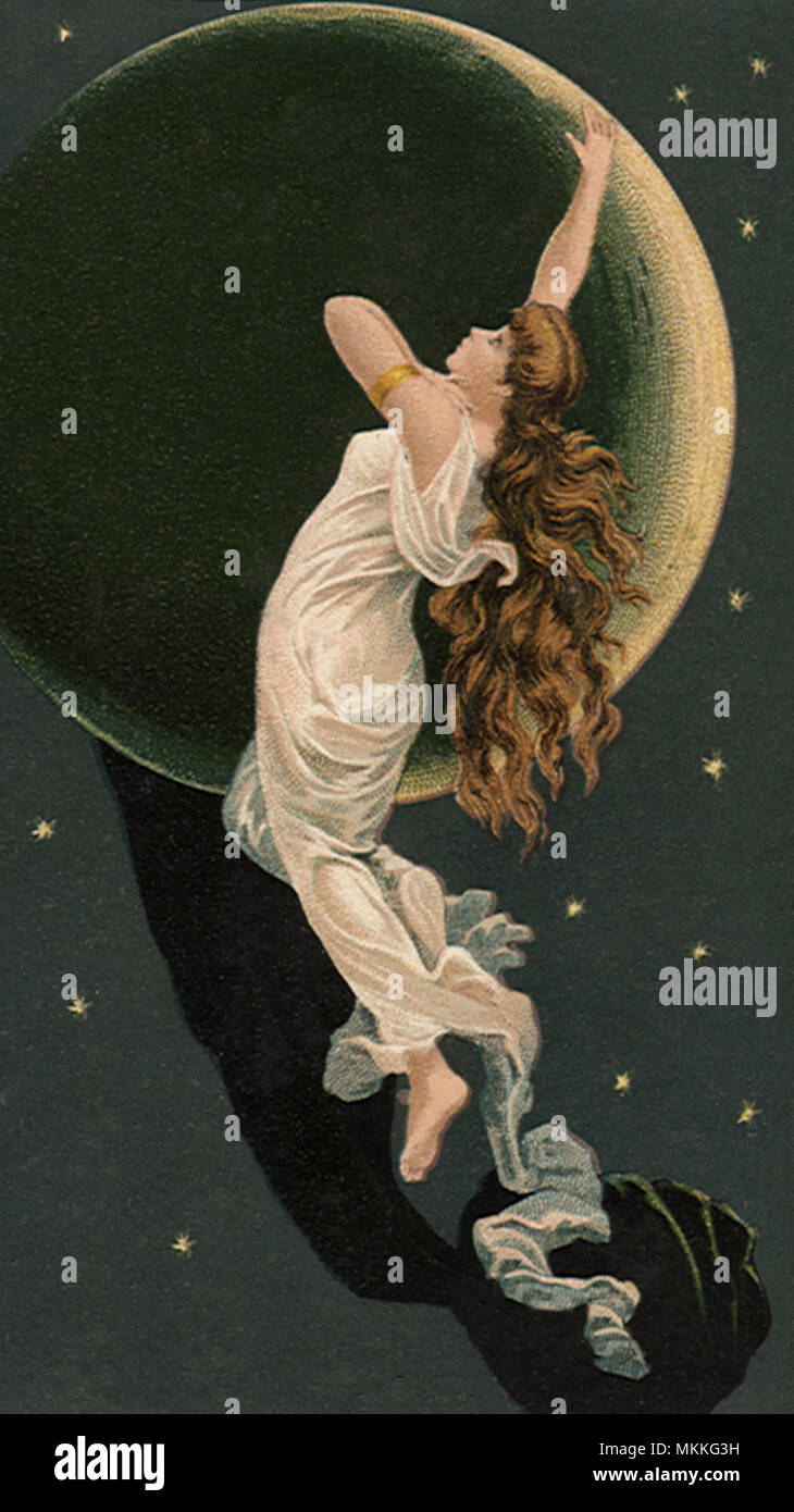Girl Hanging on Moon Stock Photo - Alamy