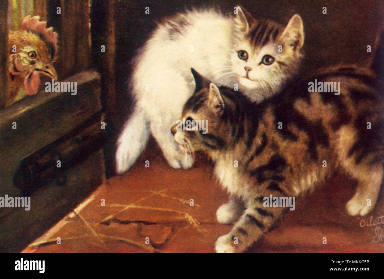 Kittens and Rooster Stock Photo - Alamy