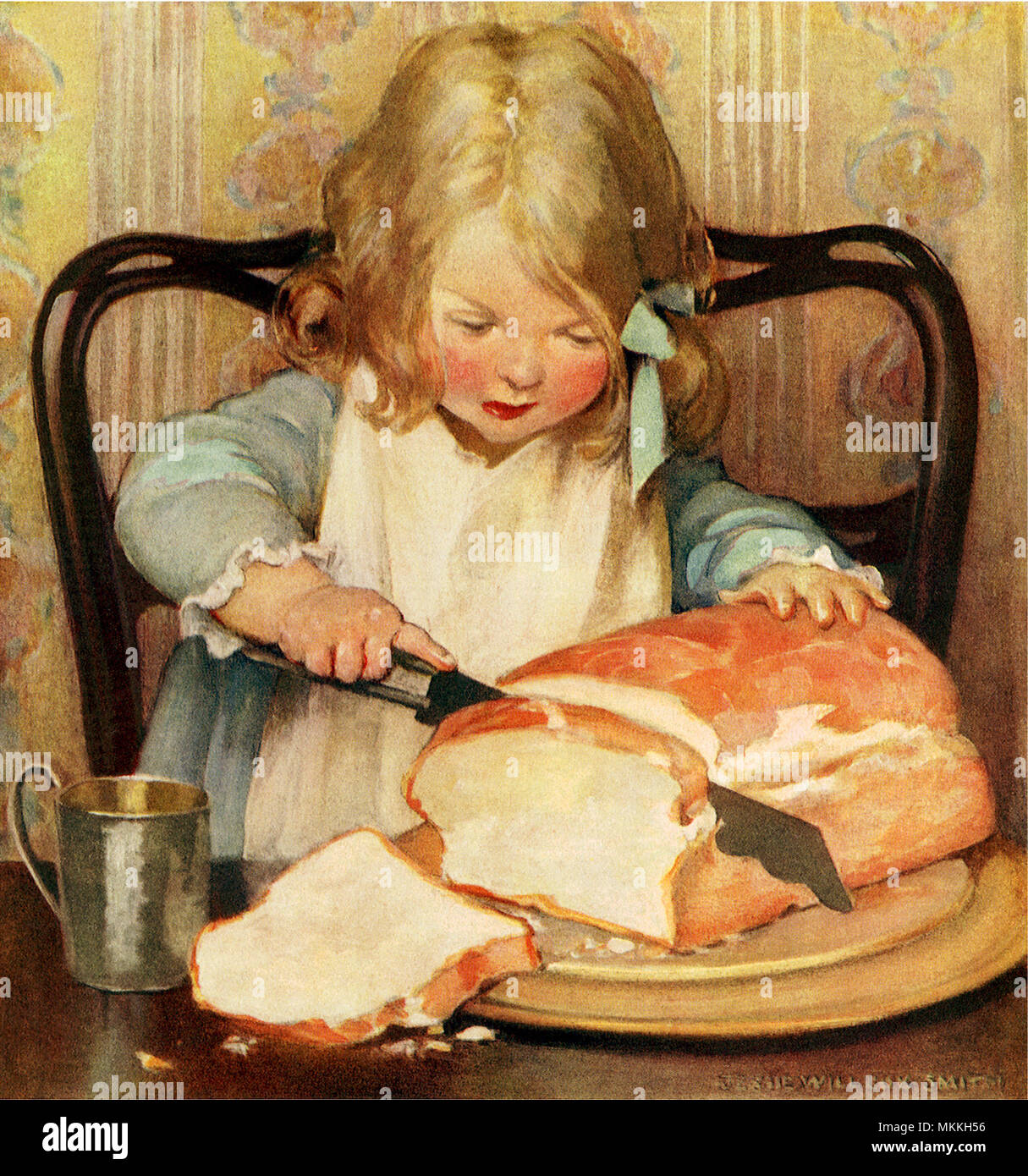 Girl slicing bread hi-res stock photography and images - Alamy