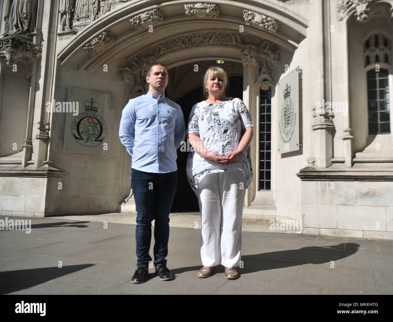 Sam Hallam with his mother Wendy Cohen outside the Supreme Court in ...