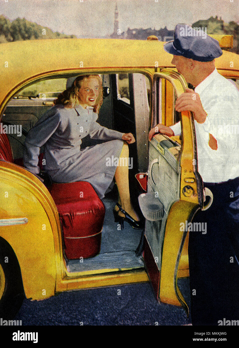 Cab Driver and Lady Stock Photo - Alamy