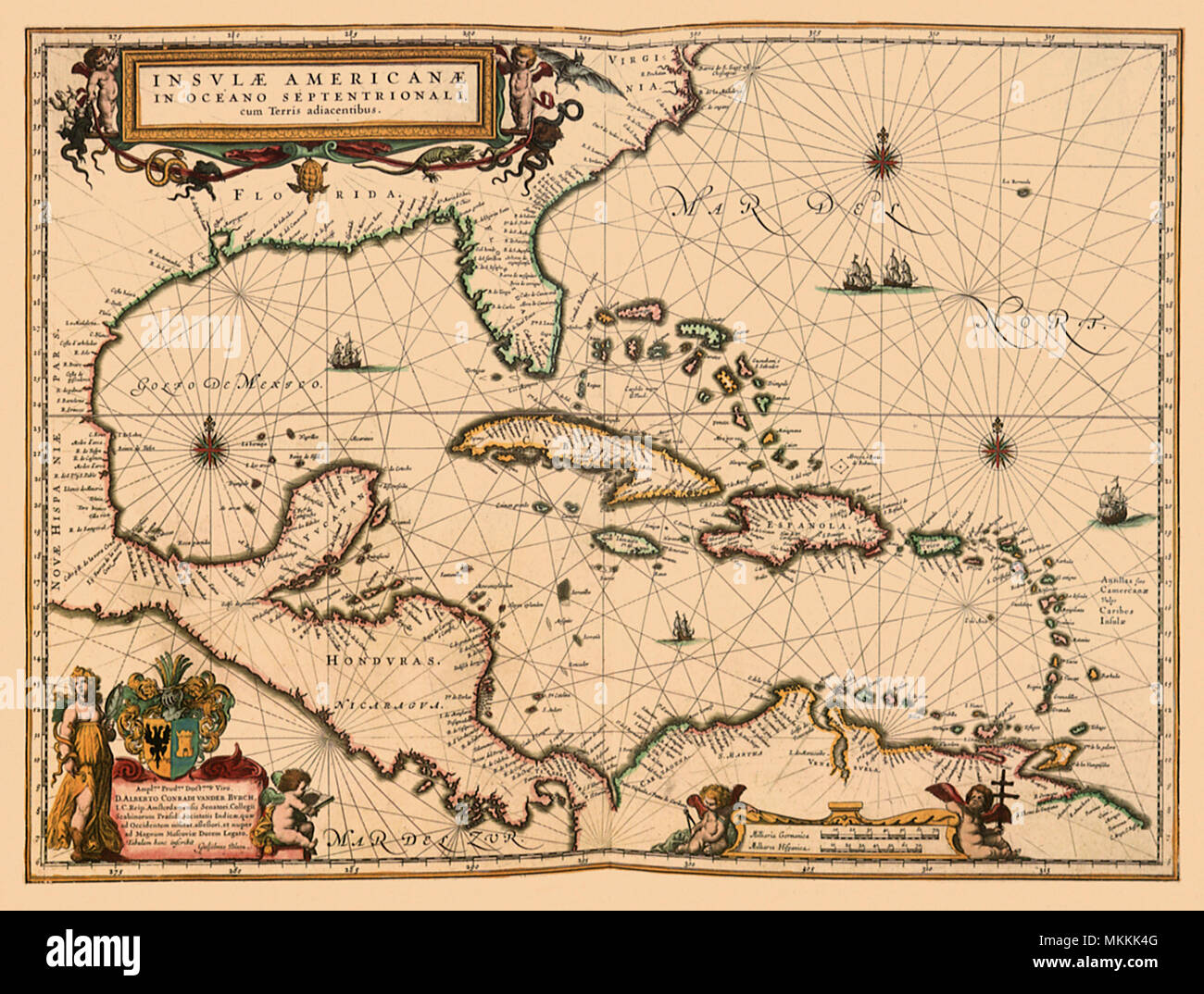 Old map of the caribbean islands hi-res stock photography and images ...