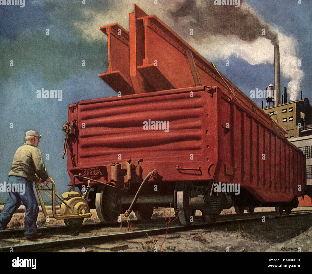 Worker and Freight Cart Stock Photo - Alamy
