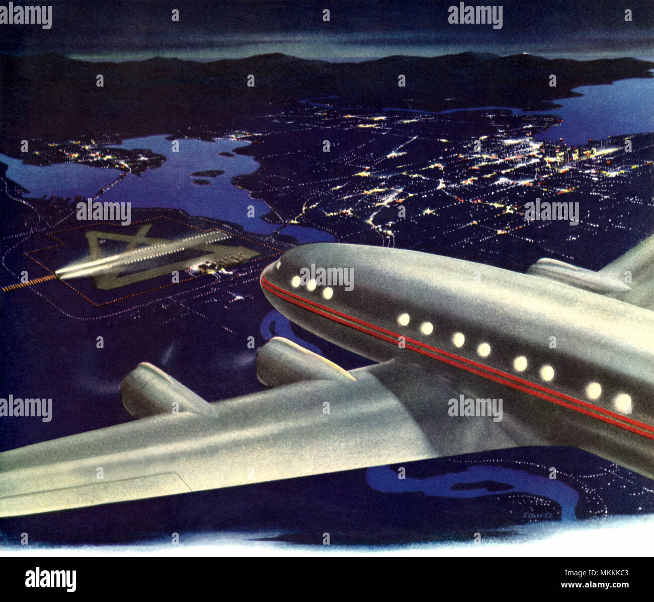 Plane Above Cityscape Stock Photo - Alamy