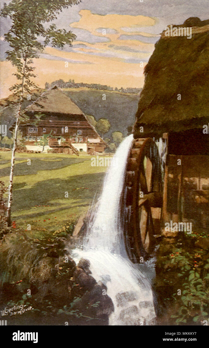 Water Wheel and Cottage Stock Photo - Alamy