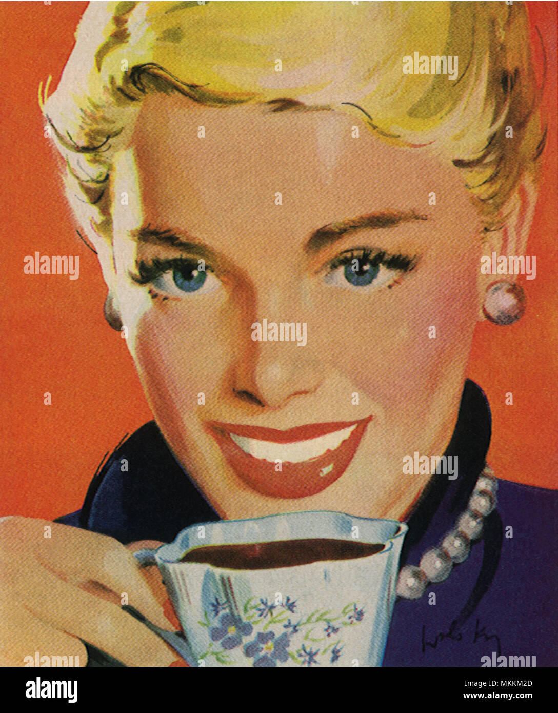 Vintage woman drinks coffee hi-res stock photography and images - Alamy