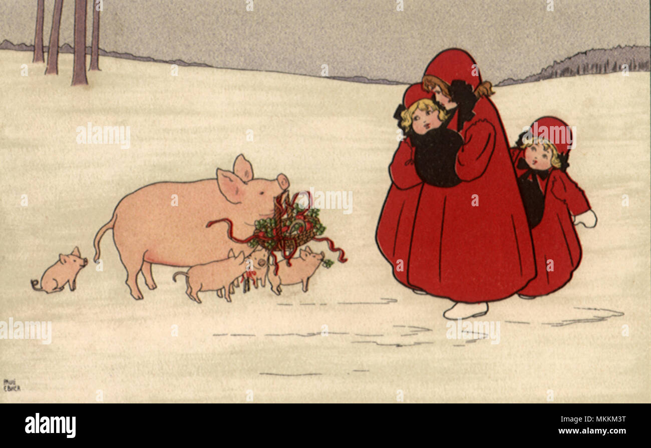 Pig Family and Girl Trio Stock Photo - Alamy