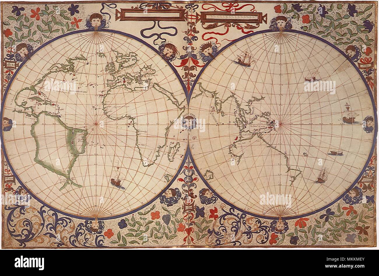 Double-Hemisphere Map 1542 Stock Photo - Alamy