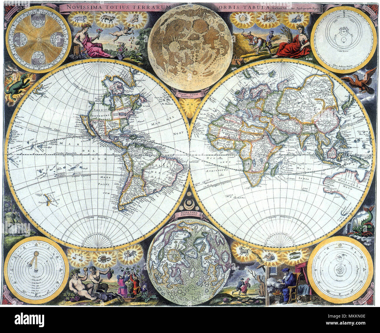 Double Hemisphere Map 1673 Stock Photo - Alamy