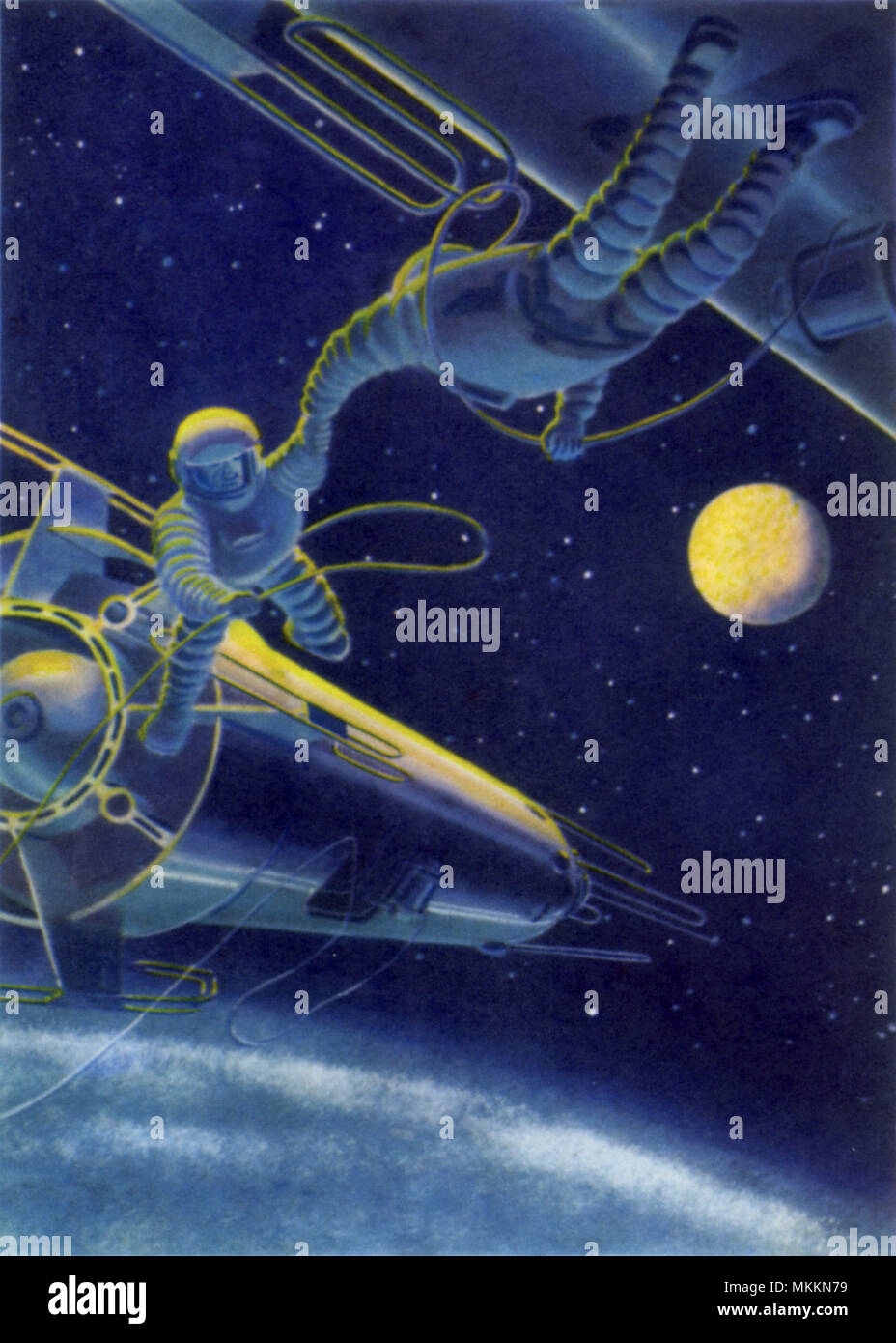 Sci Fi - Two Spacemen floating in Orbit Stock Photo - Alamy