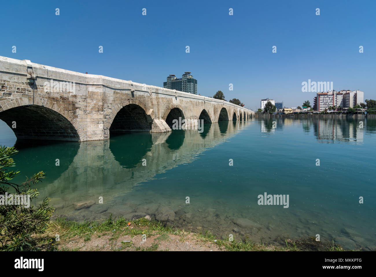 The 16 century-old Taşköprü built on the Seyhan River in Adana is the ...