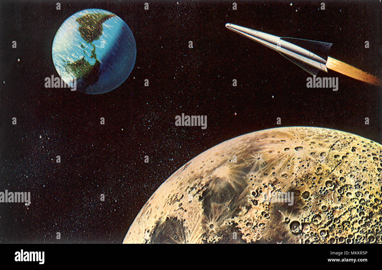 Sci Fi - Rocket from Moon to Earth Stock Photo - Alamy