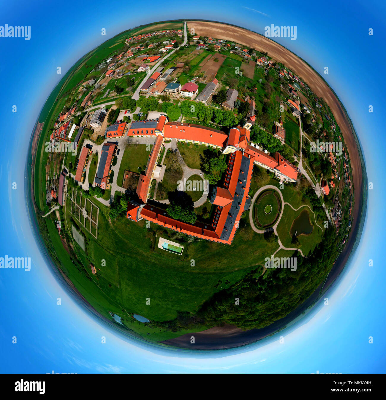 Barokk castle from Slovakia in a tiny planet style Stock Photo - Alamy