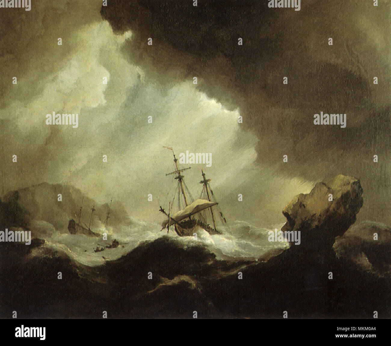 An English Ship Running into Rocks Stock Photo - Alamy