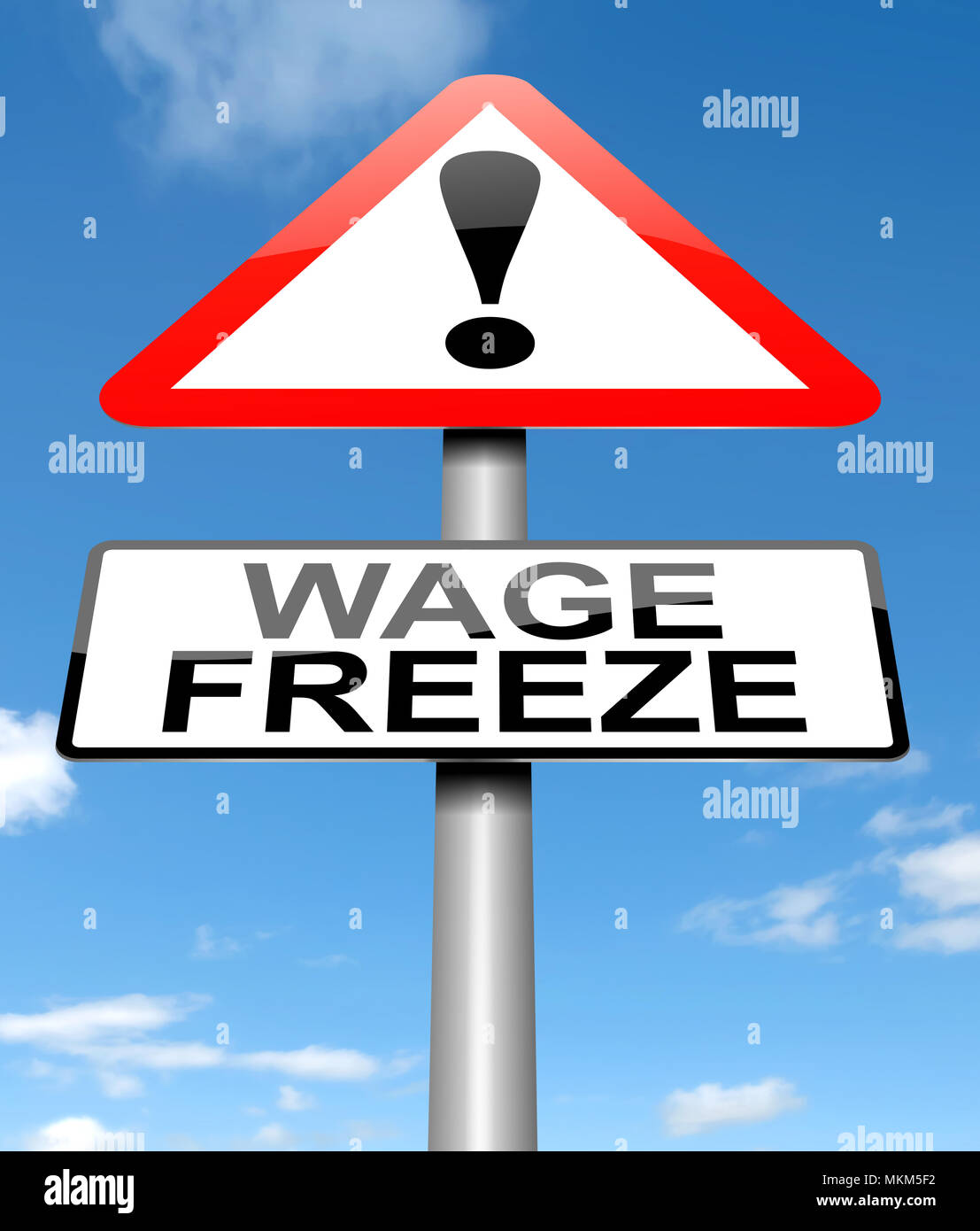 3d Illustration depicting a warning sign with a wage freeze concept ...
