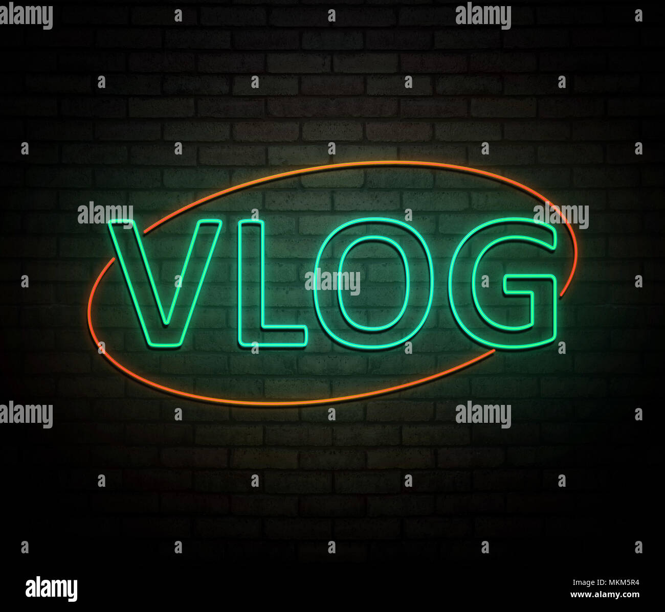 3d Illustration depicting an illuminated neon sign with a vlog concept ...