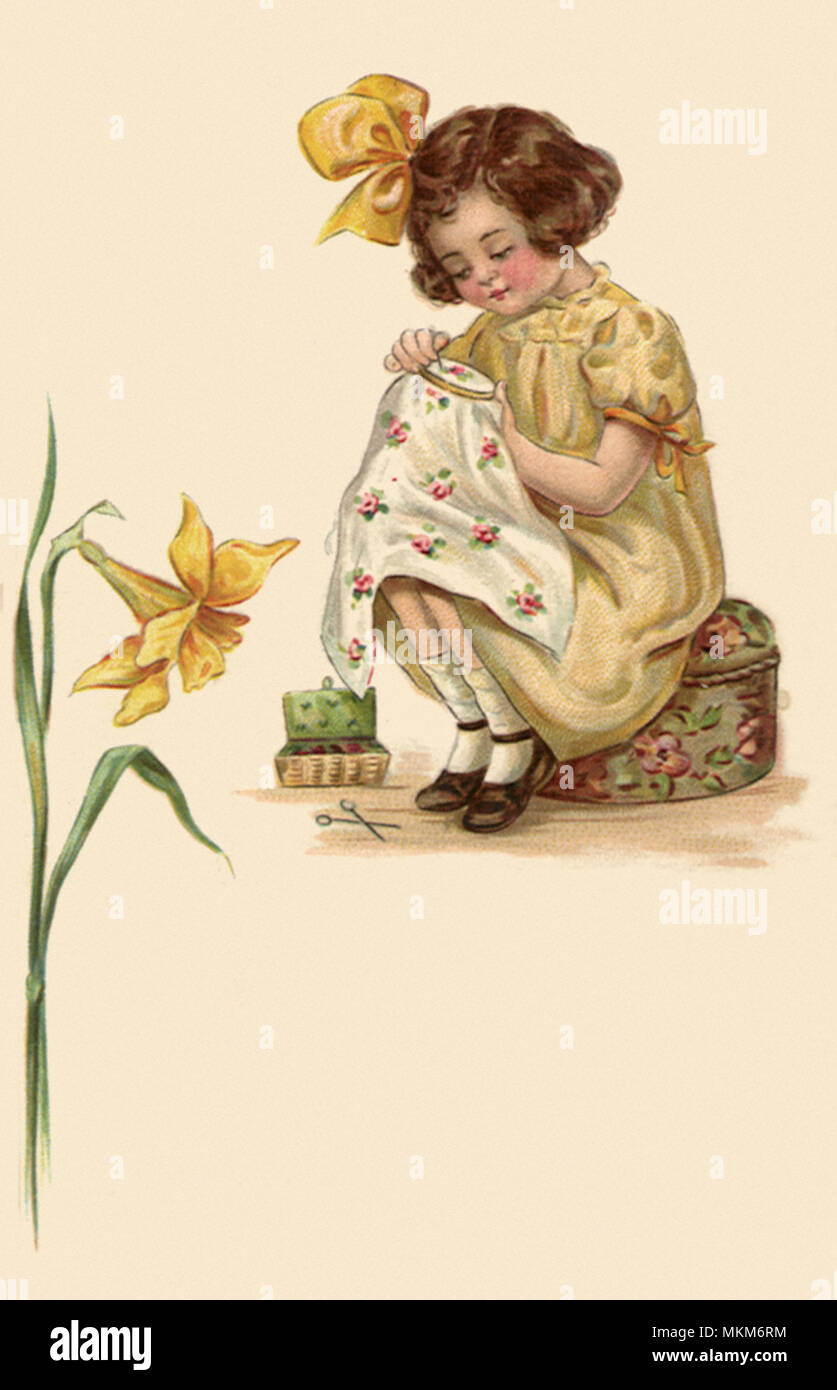 Girl Sewing Sampler Stock Photo - Alamy