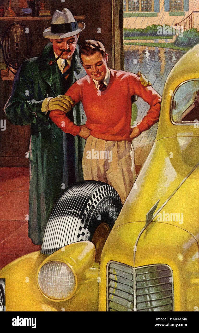 Dad and Son with Tire Stock Photo - Alamy