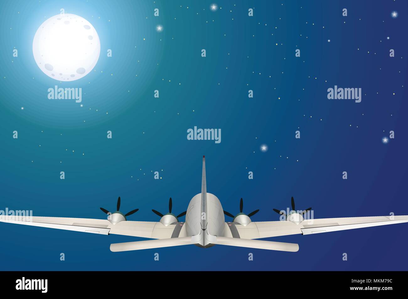 An Airplane Flying at Night illustration Stock Vector Image & Art - Alamy