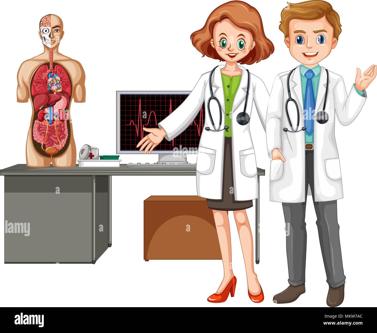 Doctors with Human Anatomy on White Background illustration Stock ...