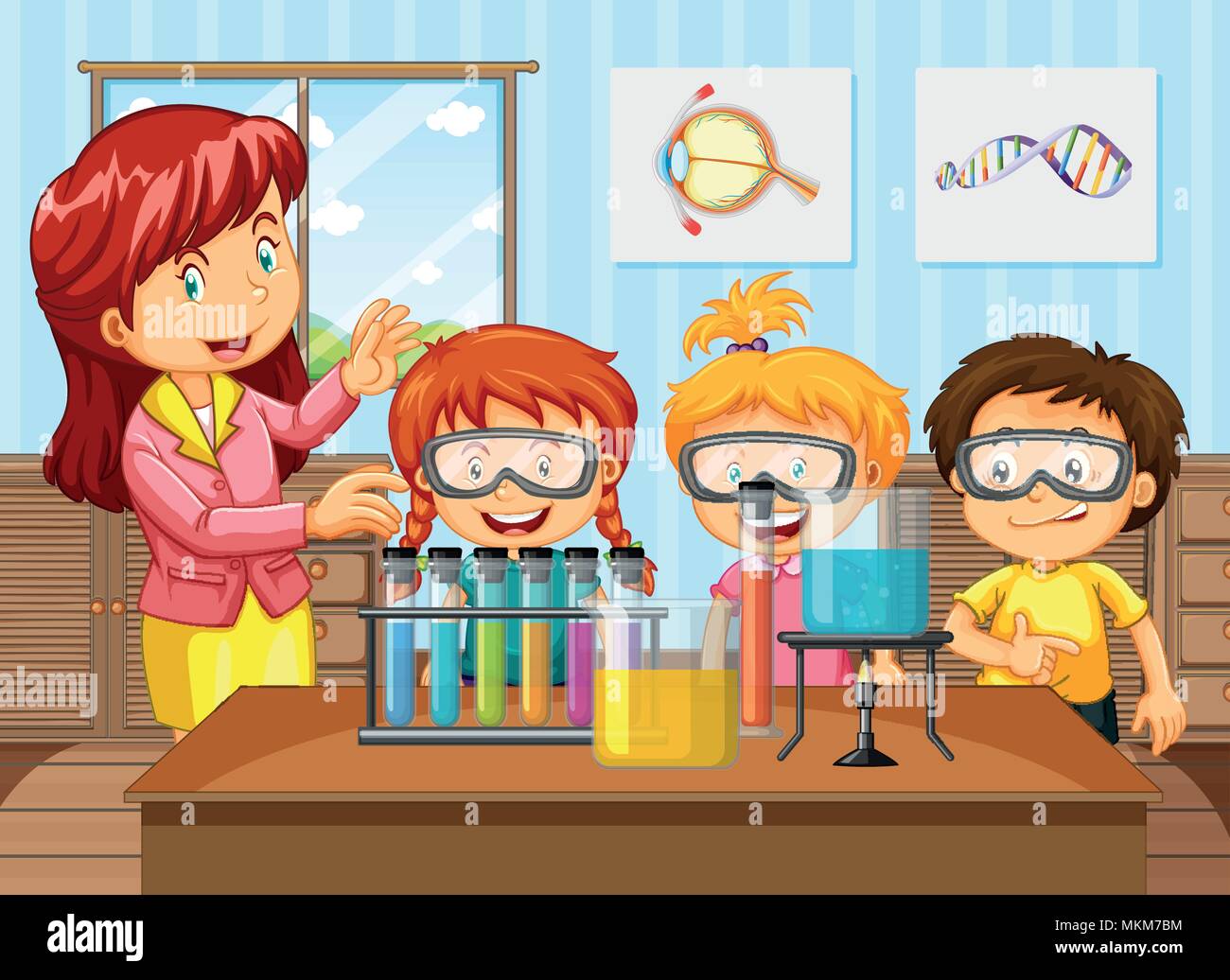 Students and Teacher in Chemistry Class illustration Stock Vector Image ...