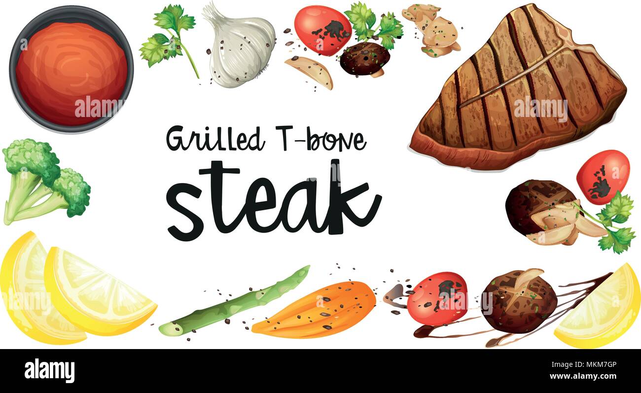 Grilled T-Bone Stake Element on White Background illustration Stock ...
