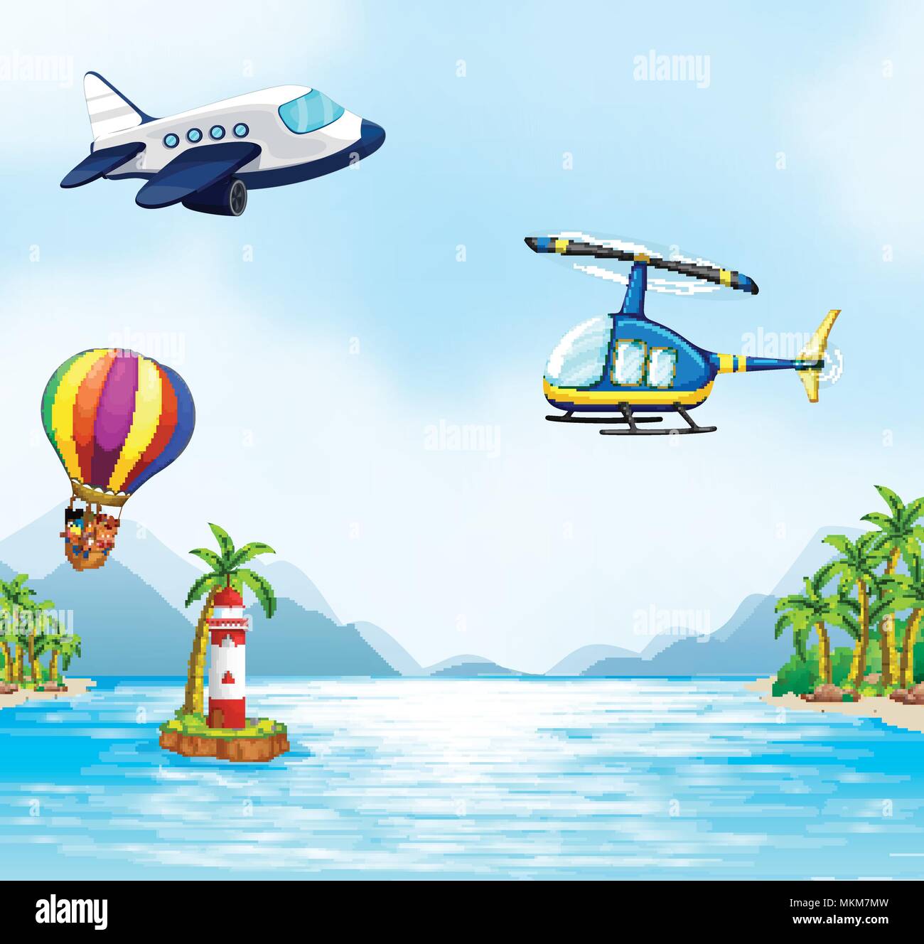 Aerial Transportation Over the Ocean illustration Stock Vector Image ...