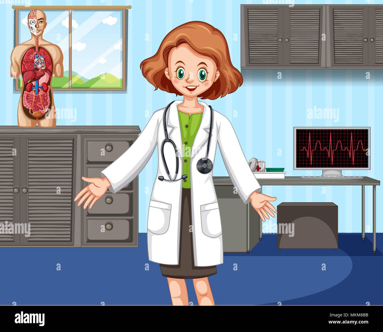 Doctors with Human Anatomy in Hospital illustration Stock Vector Image ...