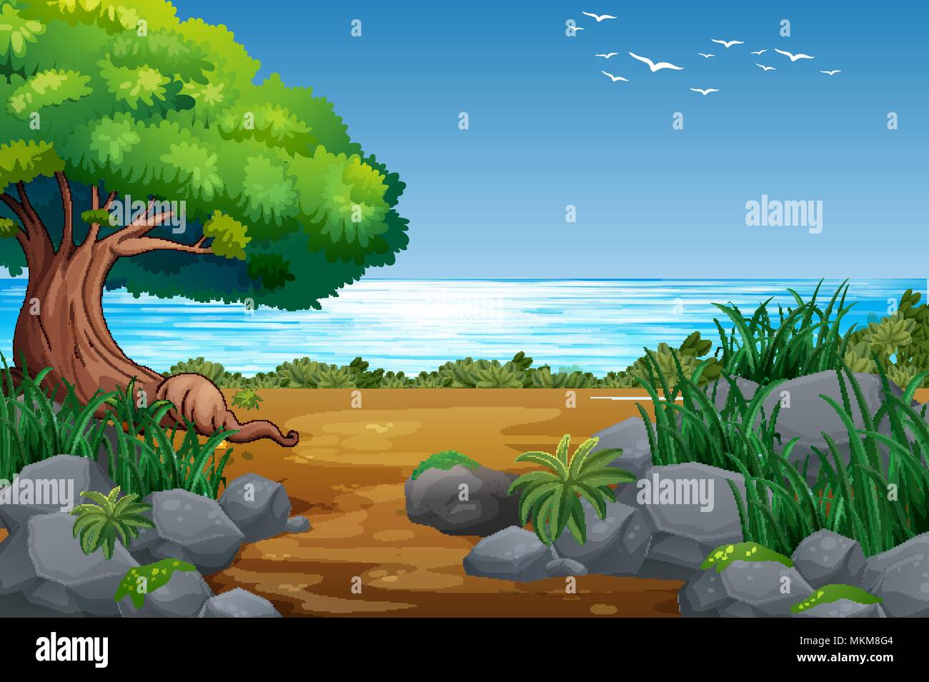 Riverside View with Forest Landscape illustration Stock Vector Image ...
