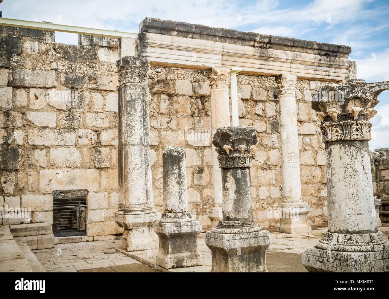 The ruins of White Synagogue in Capernaum on the coast of the sea of ...